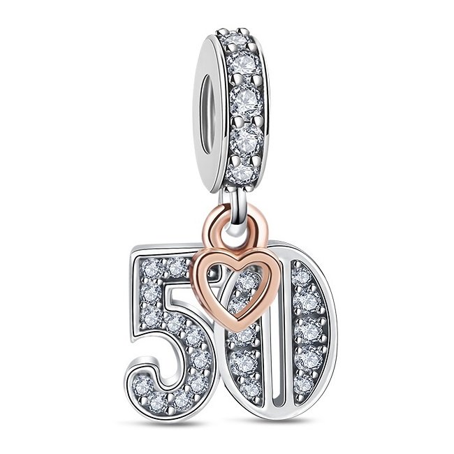Zawieszka SREBRO 925 Charms koralik do PANDORA Urodziny Cyfra 50 ...