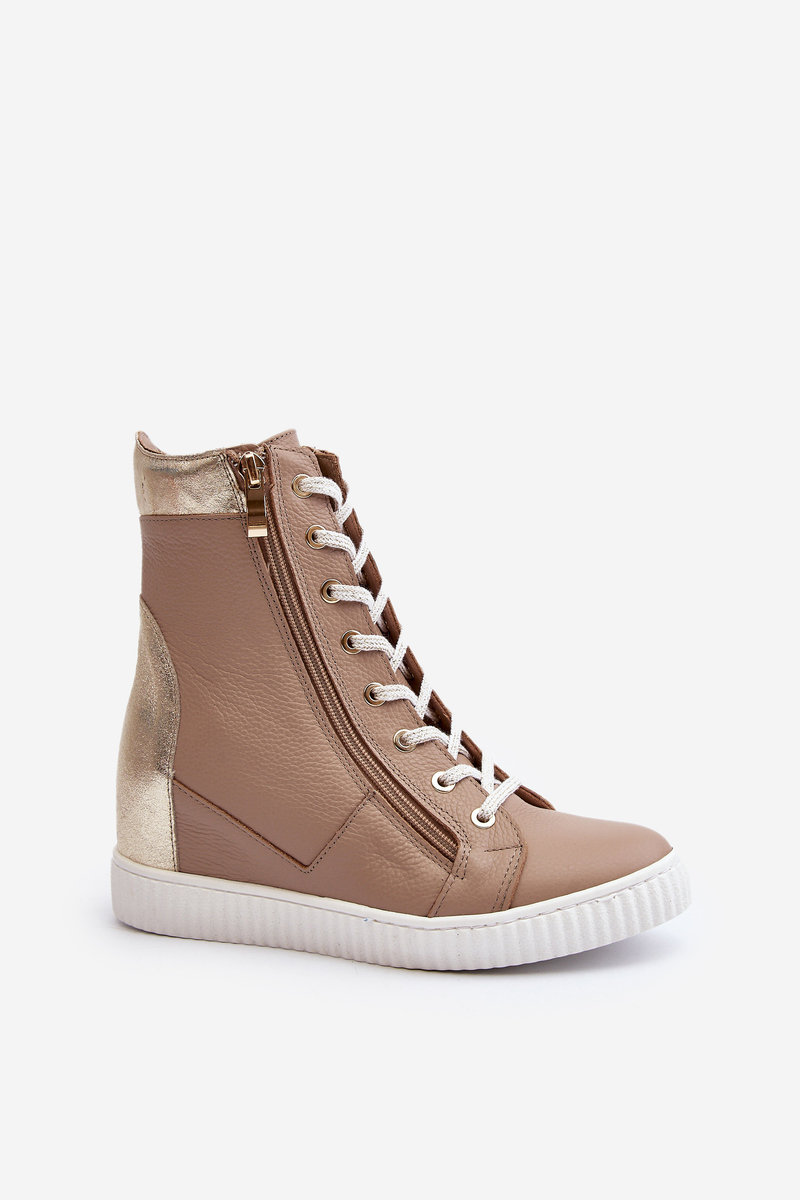 Zazoo 3081 Skórzane Trampki Damskie Na Koturnie Beżowe-41 - Inny ...