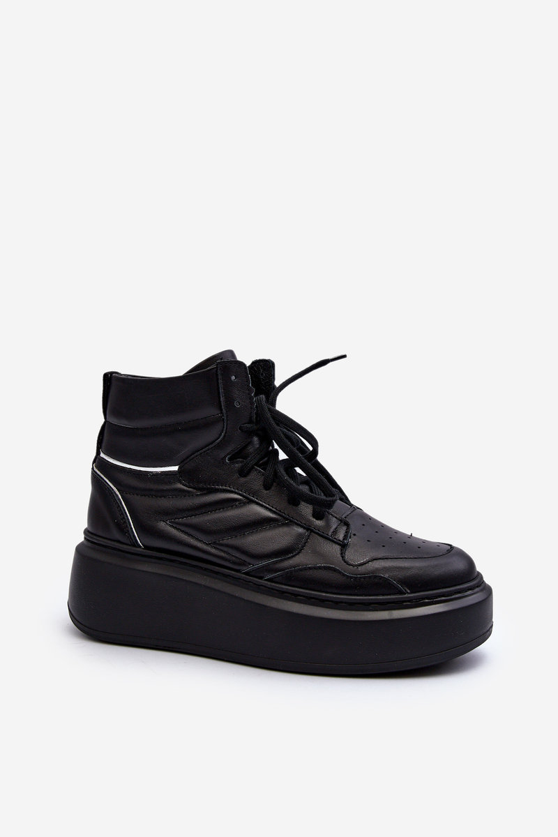 Zazoo 3392/X Damskie Skórzane Buty Sportowe Na Platformie Czarne-36 ...
