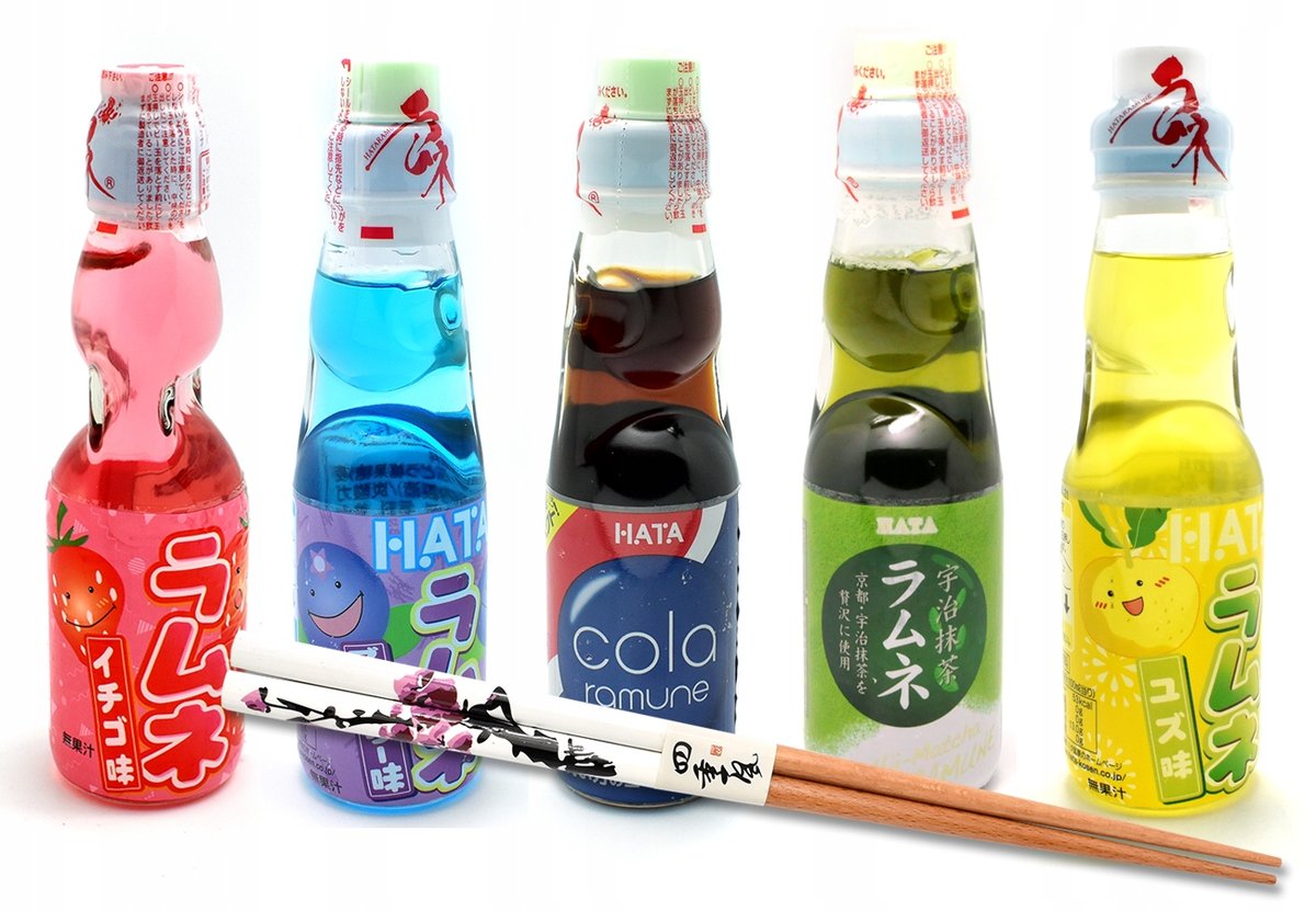 Zeataw japońskich lemoniad RAMUNE 5 smaków + pałeczki - Hata Kosen | Sklep EMPIK.COM