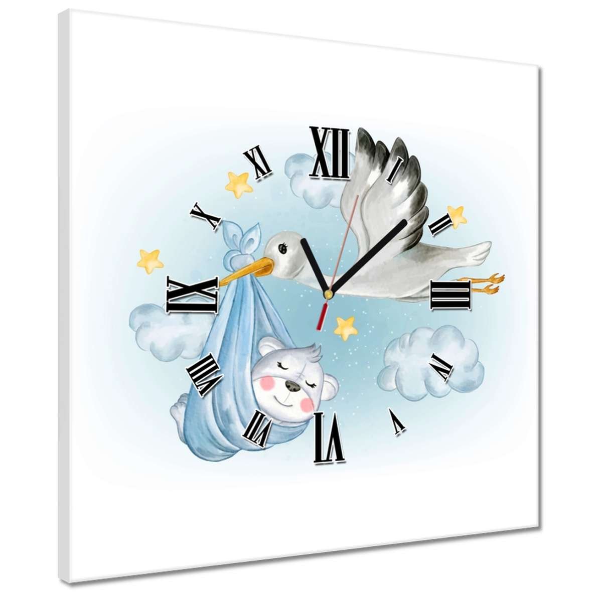 Zegar 40x40cm Bocian i misiu Bociek przynosi bobasa - ZeSmakiem | Sklep ...