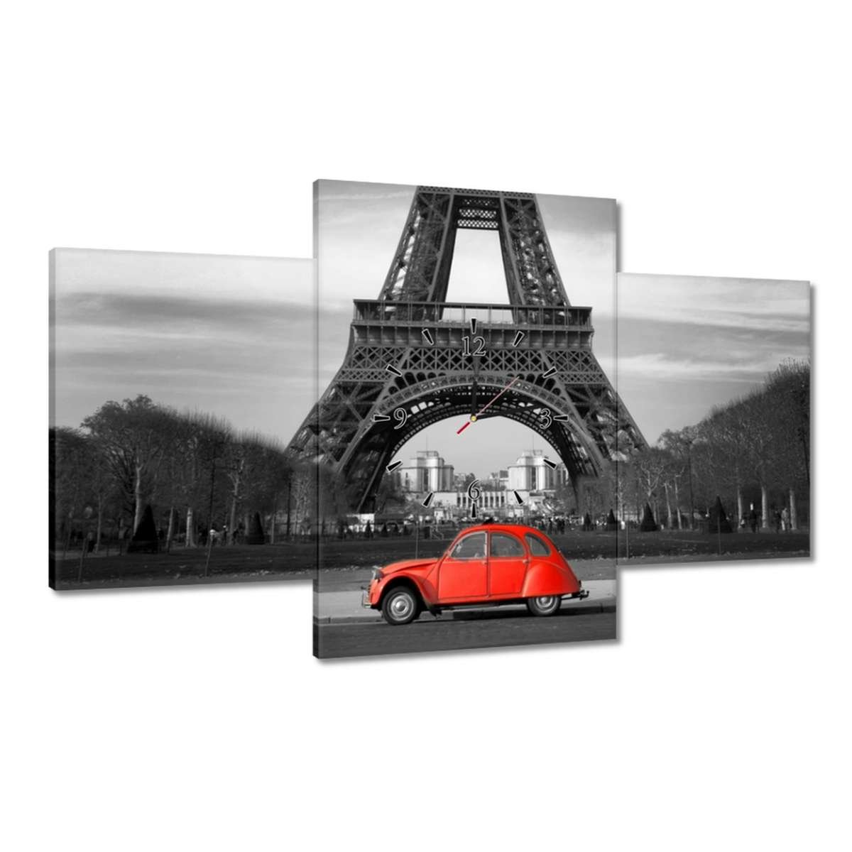 Zegar Czerwone auto Wieża Eiffla, 100x60cm - ZeSmakiem | Sklep EMPIK.COM