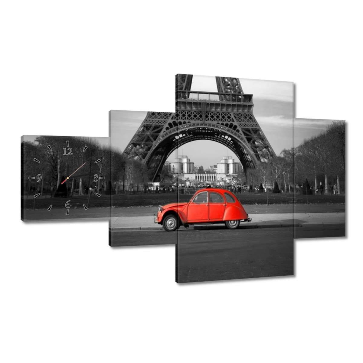 Zegar Czerwone auto Wieża Eiffla, 130x80cm - ZeSmakiem | Sklep EMPIK.COM