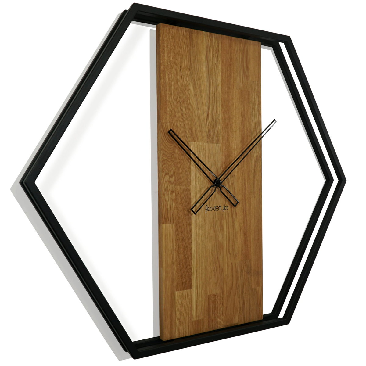 Zegar Dębowy Loft Hexagon Metal 80Cm - FLEXISTYLE | Sklep EMPIK.COM