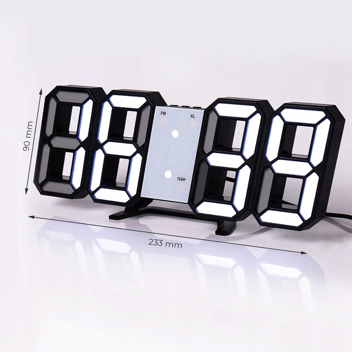 ZEGAR ELEKTRONICZNY LED 3D Z BUDZIKIEM UNIWERSALNY CZARNY 22cm ...