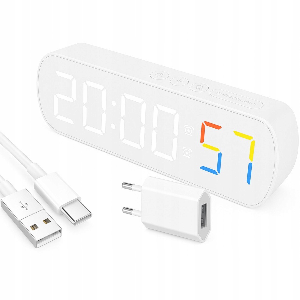 Zegar LED budzik z wyświetlaczem 12/24h temperatura + ładowarka ...