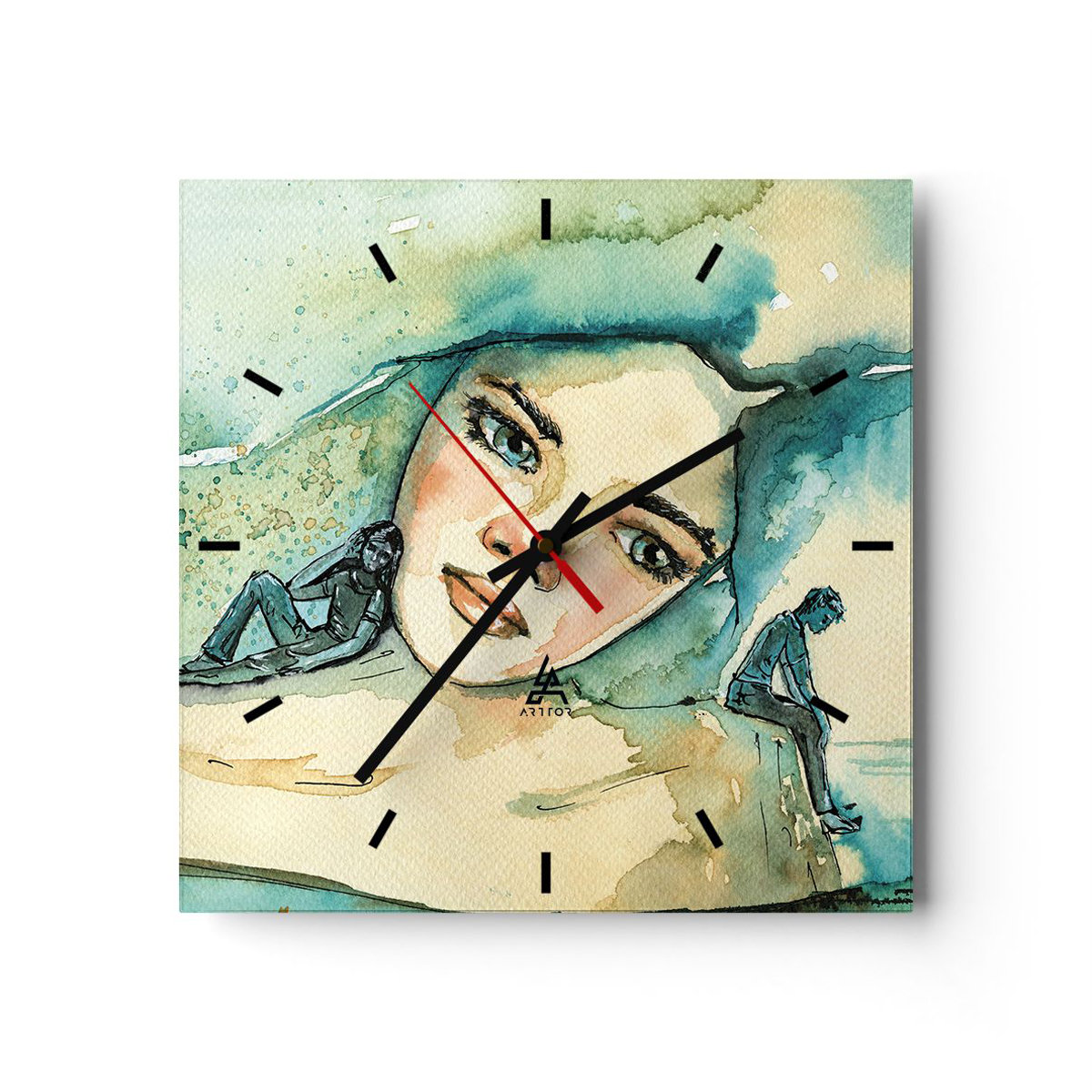 Zegar ścienny - Am I blue? - 40x40cm - Abstrakcja Twarz Kobiety Malarstwo - Kwadratowy zegar ...