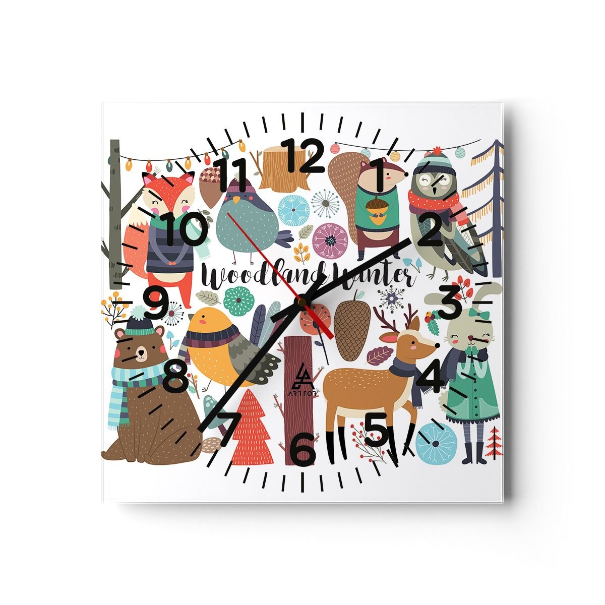 Zegar ścienny - Bajkowe święta w lesie - 30x30cm - Dla Dzieci Zima W Lesie Zwierzęta ...