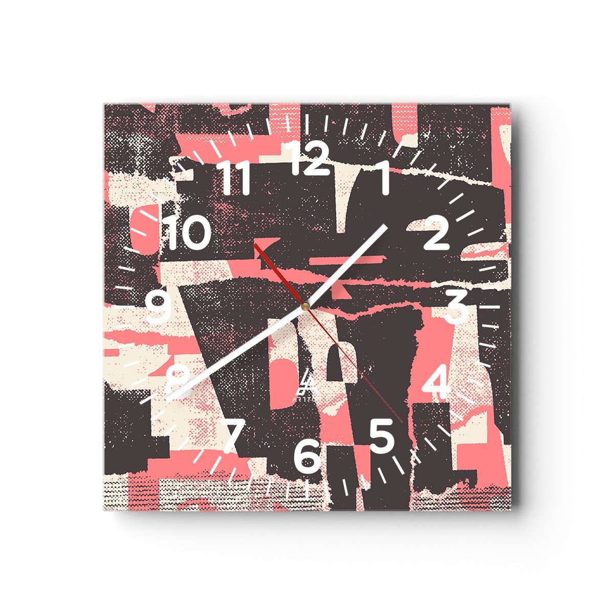 Zegar ścienny Cały Ten Zgiełk 40x40cm Kolaż Postarzany Sztuka Kwadratowy Zegar Szklany