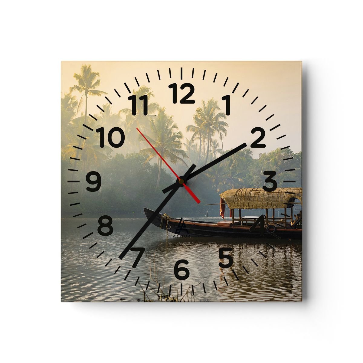 Zegar ścienny - Dom na rzece - 40x40cm - Indie Krajobraz Rzeka ...