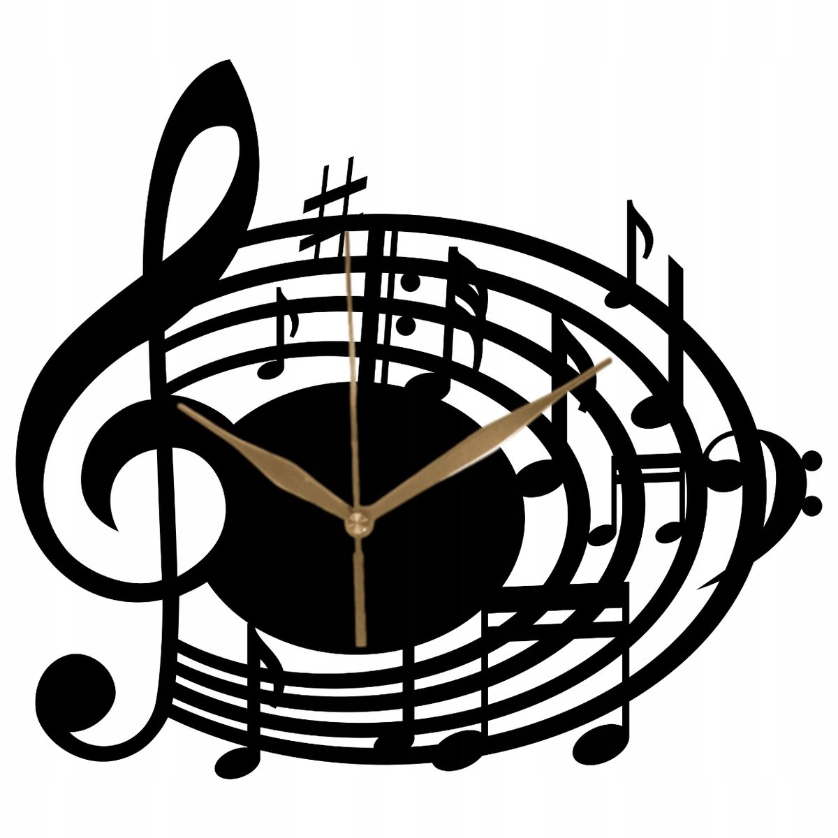 Zegar Ścienny Drewniany Muzyczny Klucz Winylowy Pięciolinia 35 cm ...