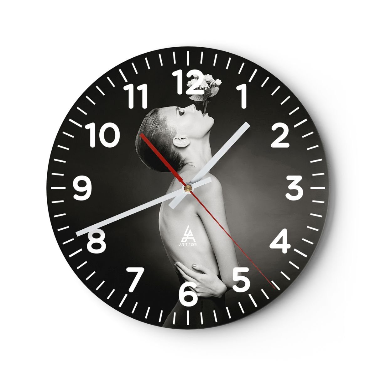 Zegar ścienny - Ekscentryczna elegancja - 30x30cm - Ciało Kwiaty Modelka - Okrągły zegar ścienny ...