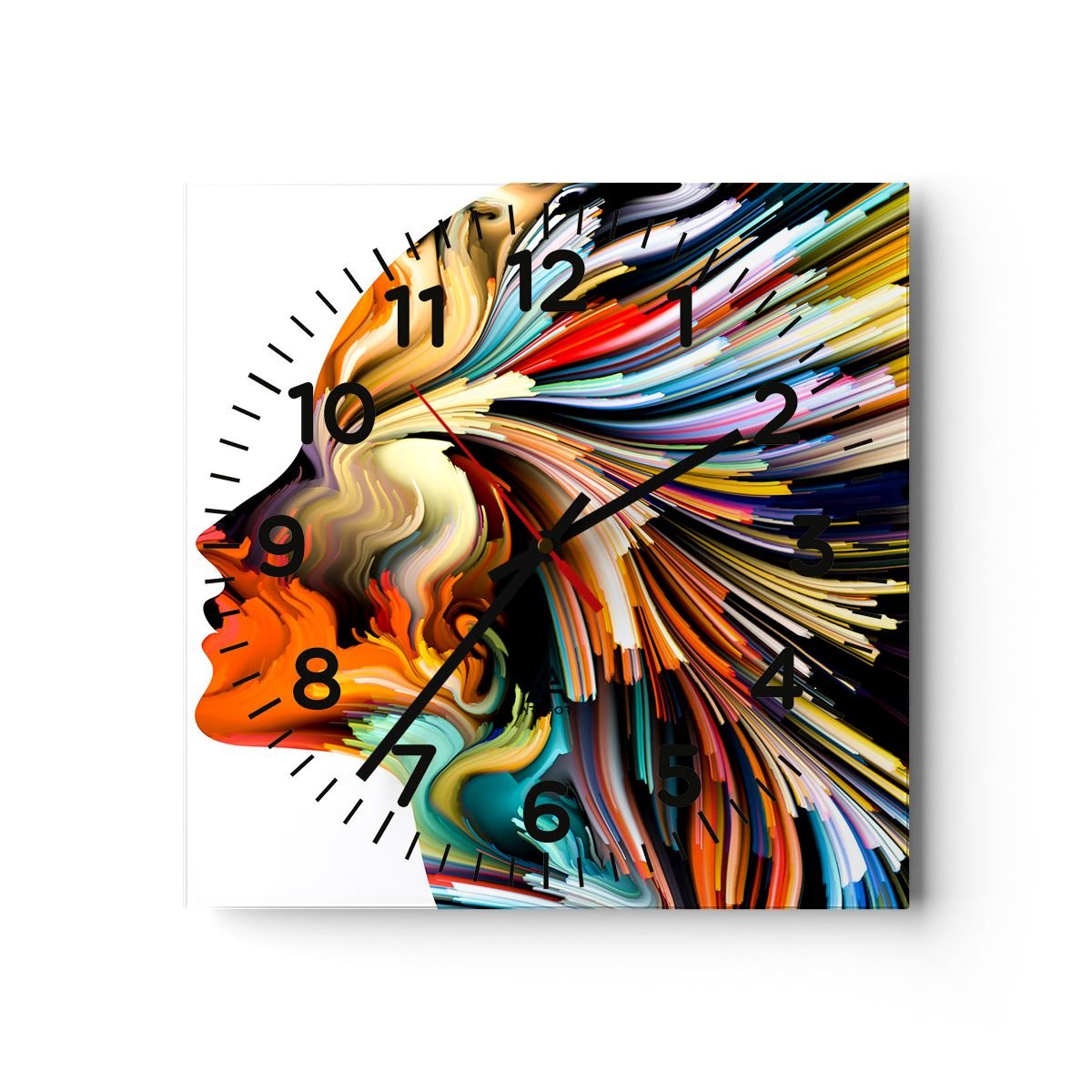 Zegar ścienny - Eksplozja wyobraźni - 30x30cm - Abstrakcja Kobieta Grafika - Kwadratowy zegar ...