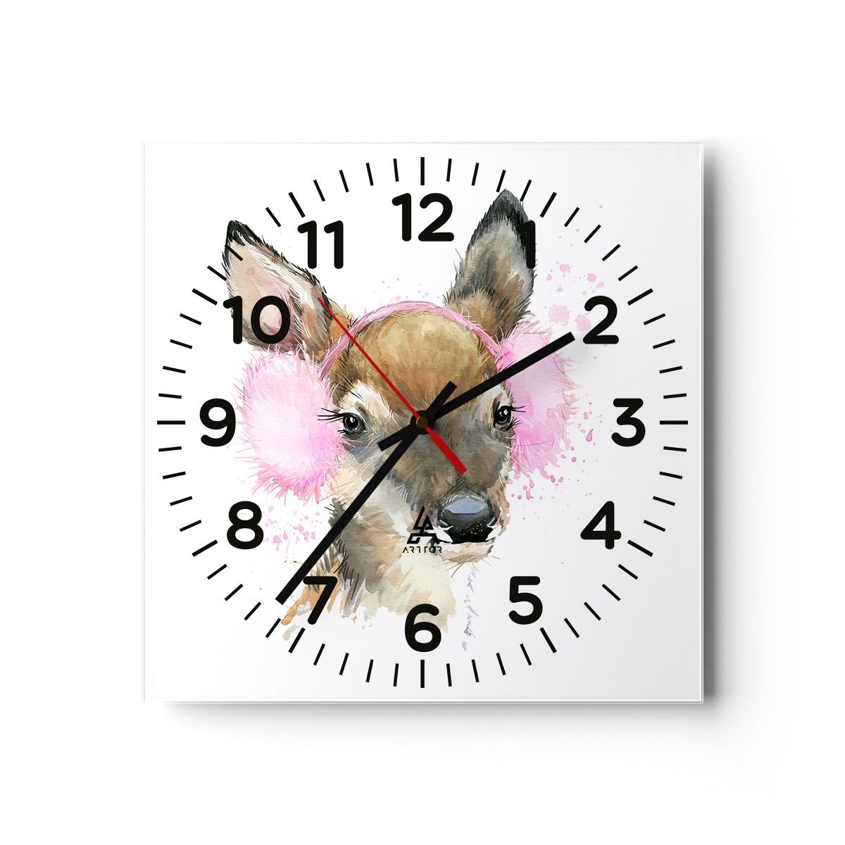 Zegar ścienny - I mróz już niestraszny - 30x30cm - Dla Dzieci Sarna Grafika - Kwadratowy zegar ...