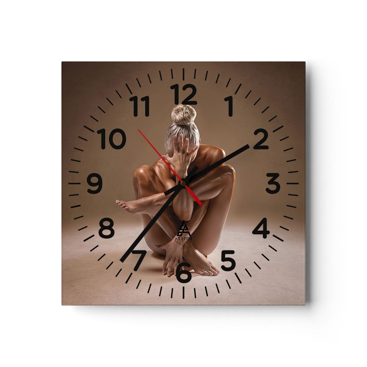 Zegar ścienny - Jedność ciała i ducha - 40x40cm - Ciało Kobieta Modelka - Kwadratowy zegar ...