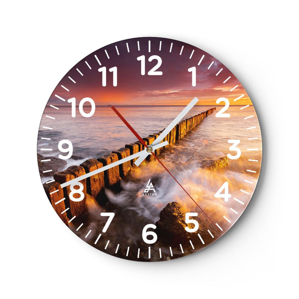 Zegar ścienny - Łagodność fal - 30x30cm - Krajobraz Zachód Słońca Morze Bałtyckie - Okrągły ...