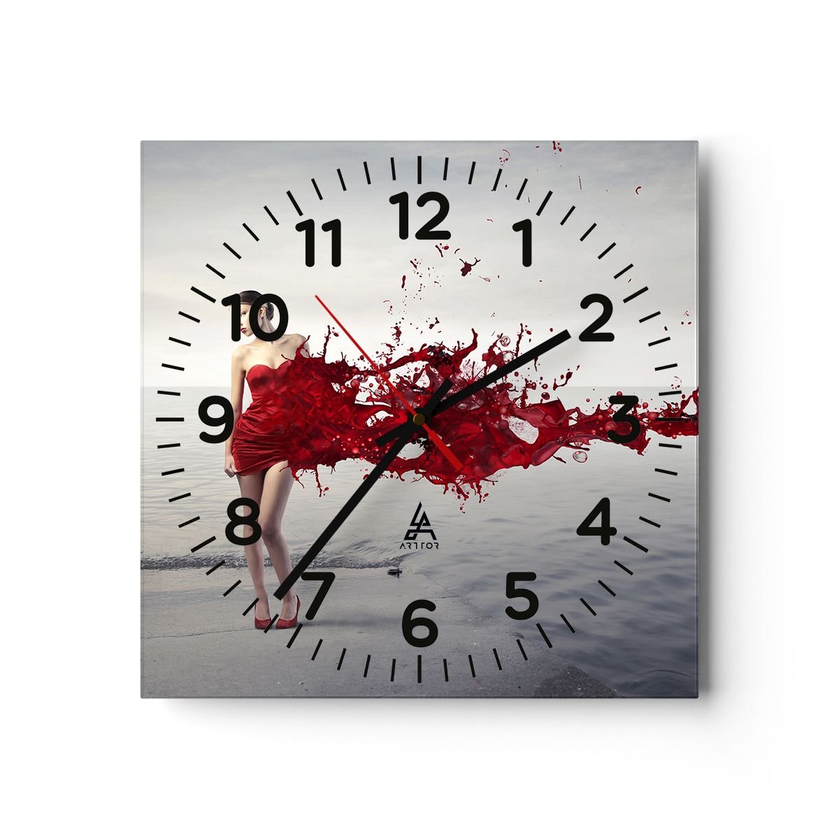 Zegar ścienny - Namiętna jak szkarłat - 40x40cm - Kobieta Modelka Grafika - Kwadratowy zegar ...