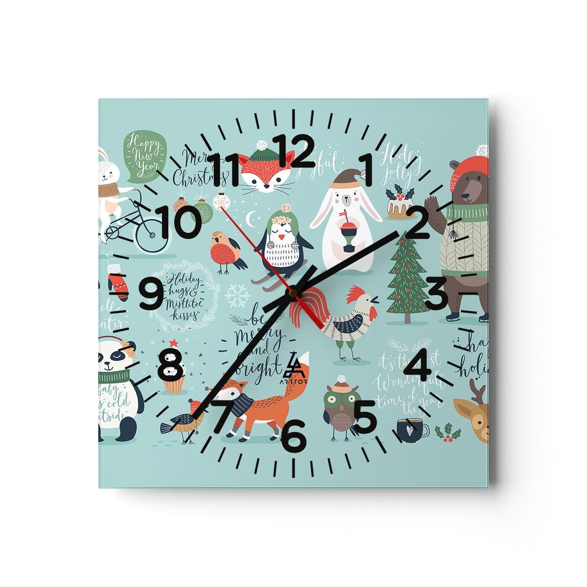 Zegar ścienny - Niech zawsze już będą święta! - 40x40cm - Dla Dzieci Zima Wesołe Zwierzęta ...