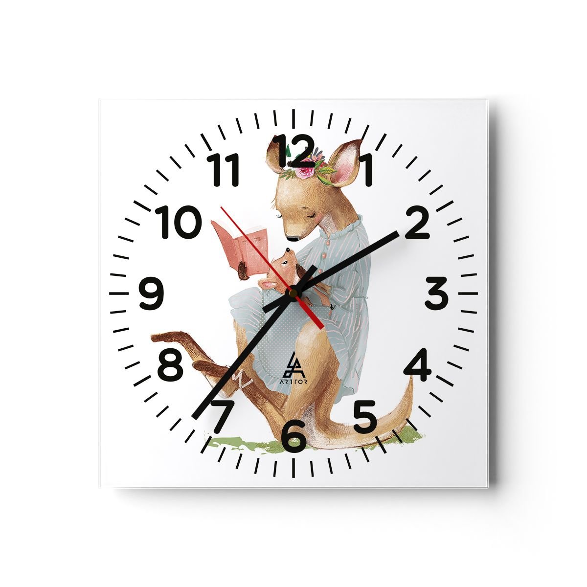 Zegar ścienny - Poczytaj mi, mamo - 30x30cm - Dla Dzieci Kangur Matka Z Dzieckiem - Kwadratowy ...