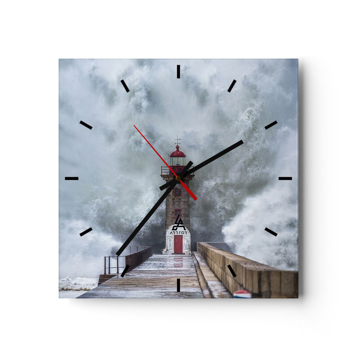 Zegar ścienny - Ryk wód, szum zawiei - 40x40cm - Latarnia Morska Krajobraz Ocean - Kwadratowy ...