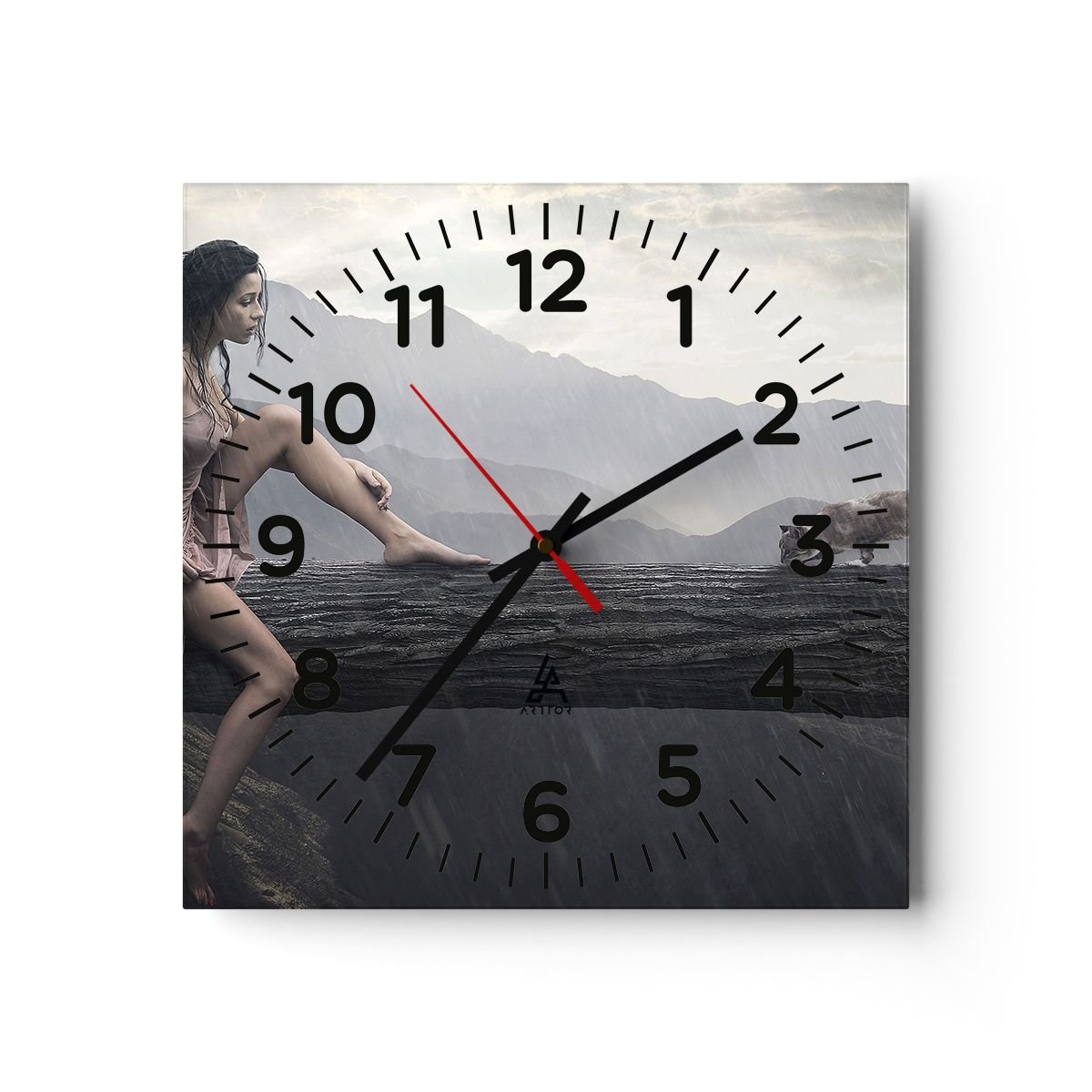 Zegar ścienny - Szczyty piękna - 40x40cm - Kobieta Modelka Krajobraz - Kwadratowy zegar szklany ...