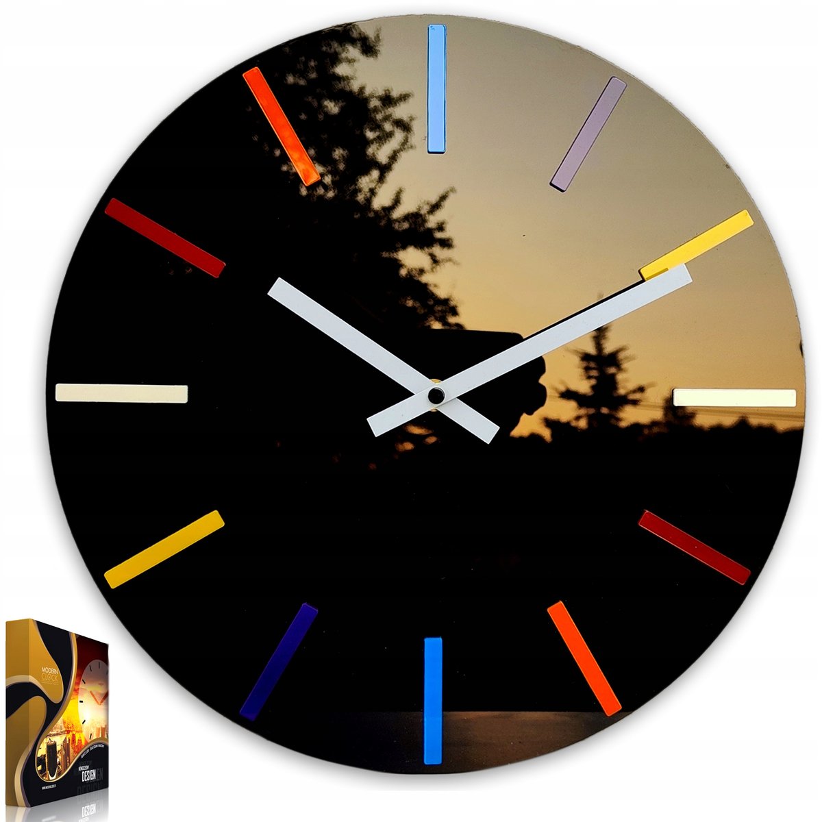 Zegar Ścienny W Stylu Nowoczesnym Akrylowy Colorfull Black Okrągły ...