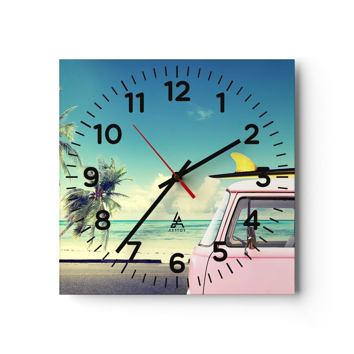 Zegar ścienny - Wakacje czas zacząć - 40x40cm - Krajobraz Plaża Surfing ...