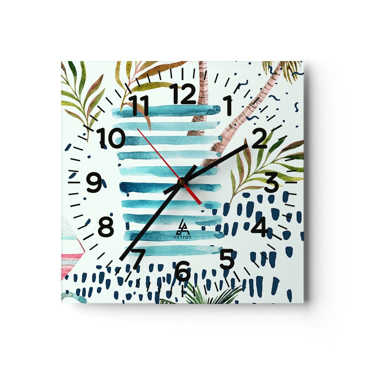 Zegar ścienny - Wakacje pod palmami - 30x30cm - Akwarele Palma Kokosowa ...