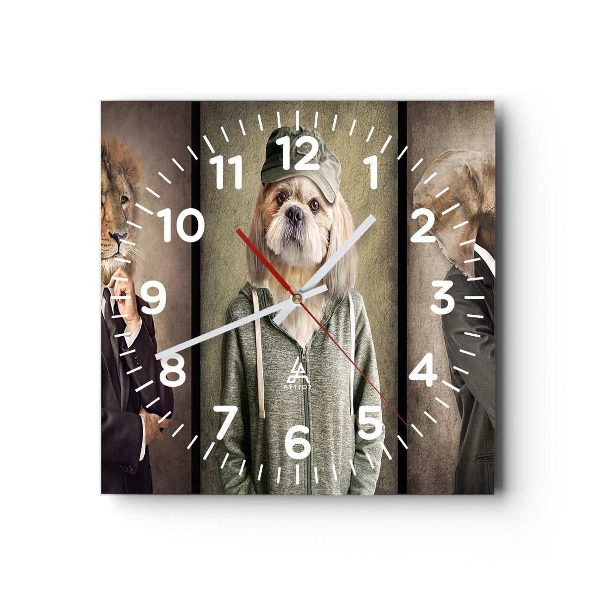 Zegar ścienny - Wolę luzik - 40x40cm - Abstrakcja Lew Pies - Kwadratowy ...