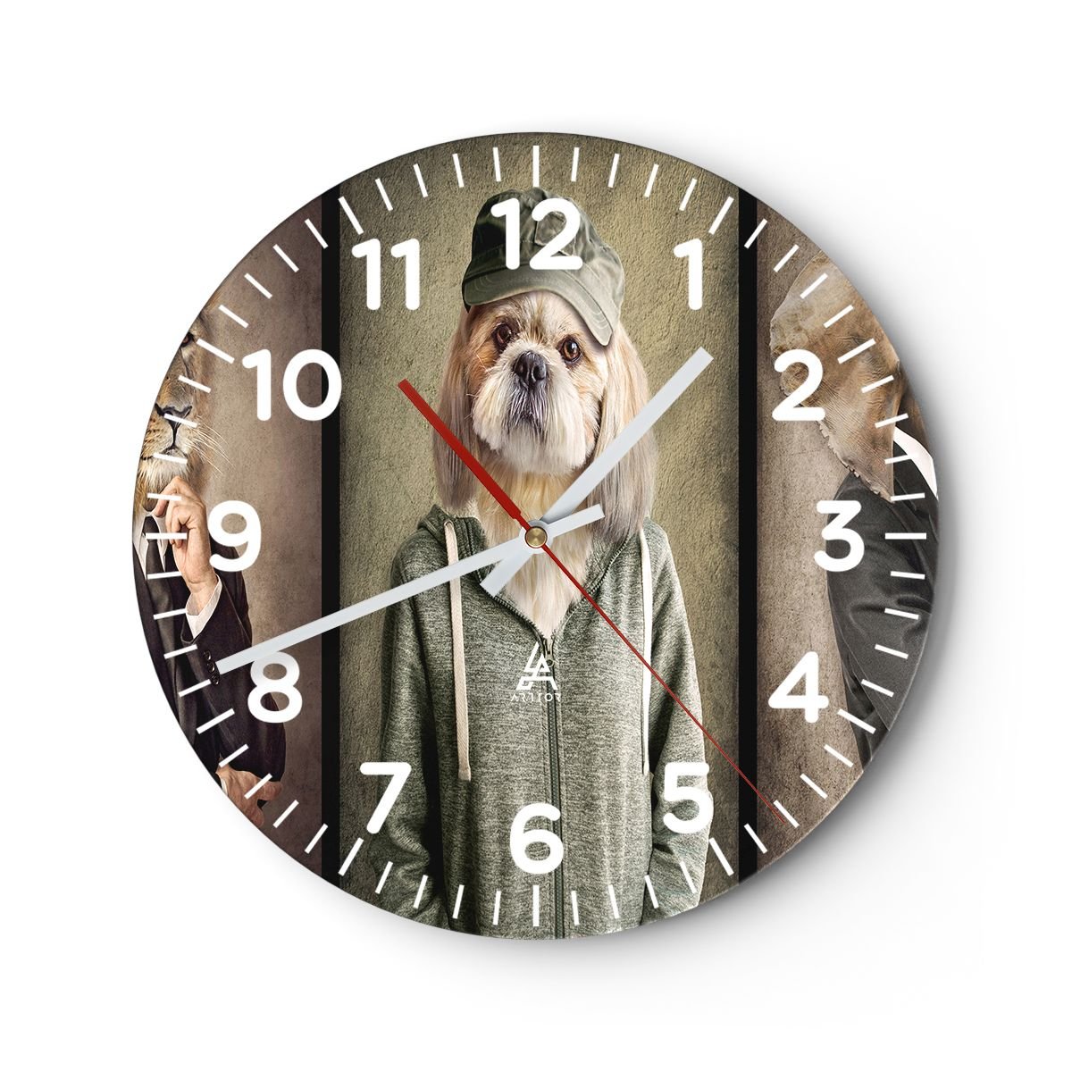 Zegar ścienny - Wolę luzik - 40x40cm - Abstrakcja Lew Pies - Okrągły ...