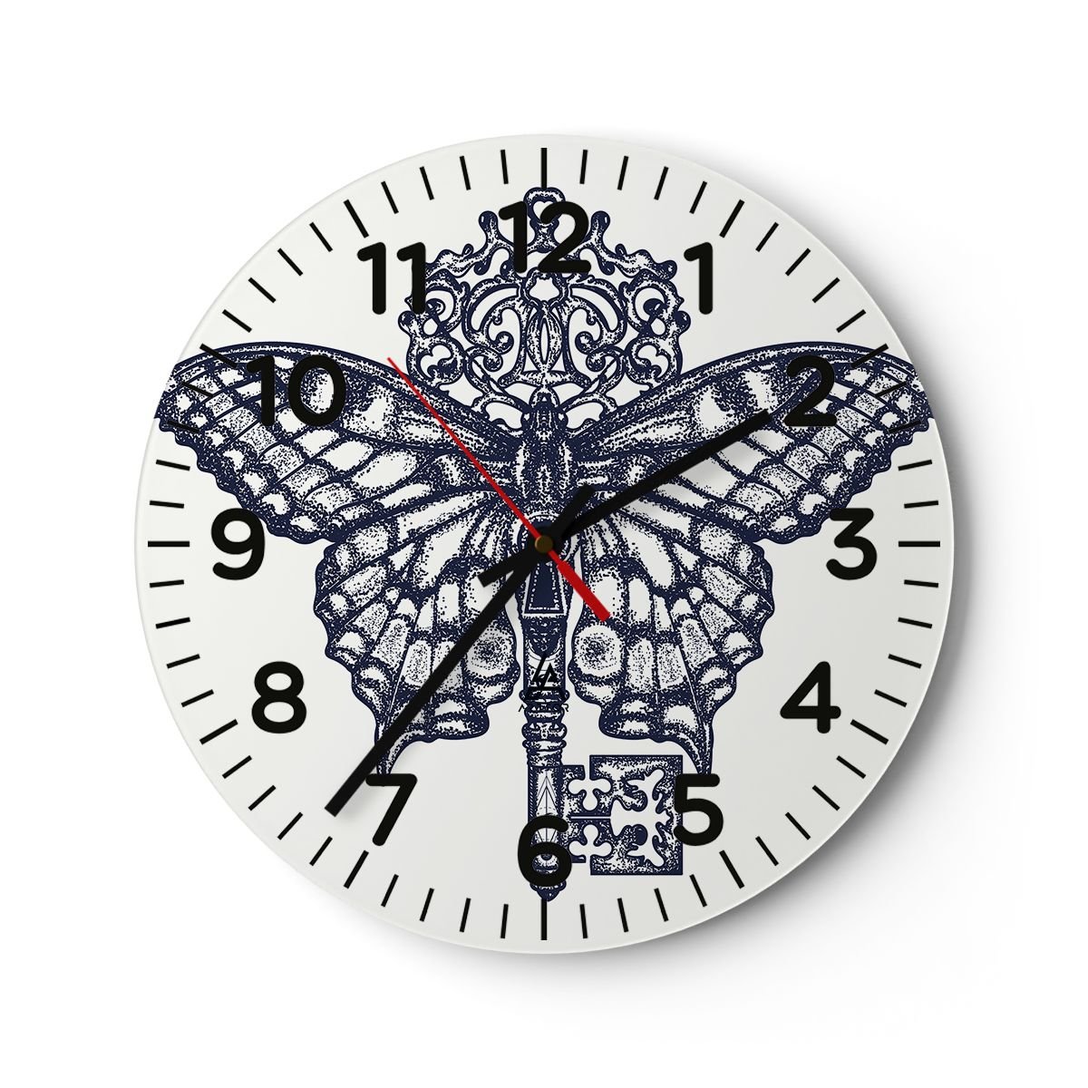 Zegar ścienny - Wszystkie tajemnice serca - 30x30cm - Abstrakcja Motyl Klucz - Okrągły zegar ...