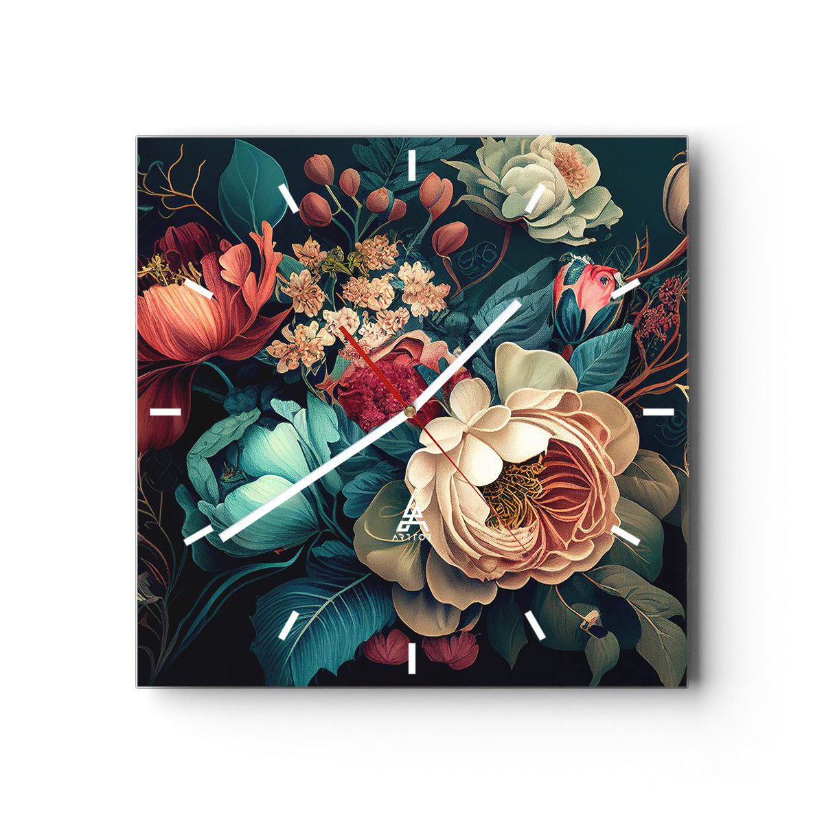 Zegar ścienny - XIX-wieczny czar - 30x30cm - Kwiaty Shabby Chic ...