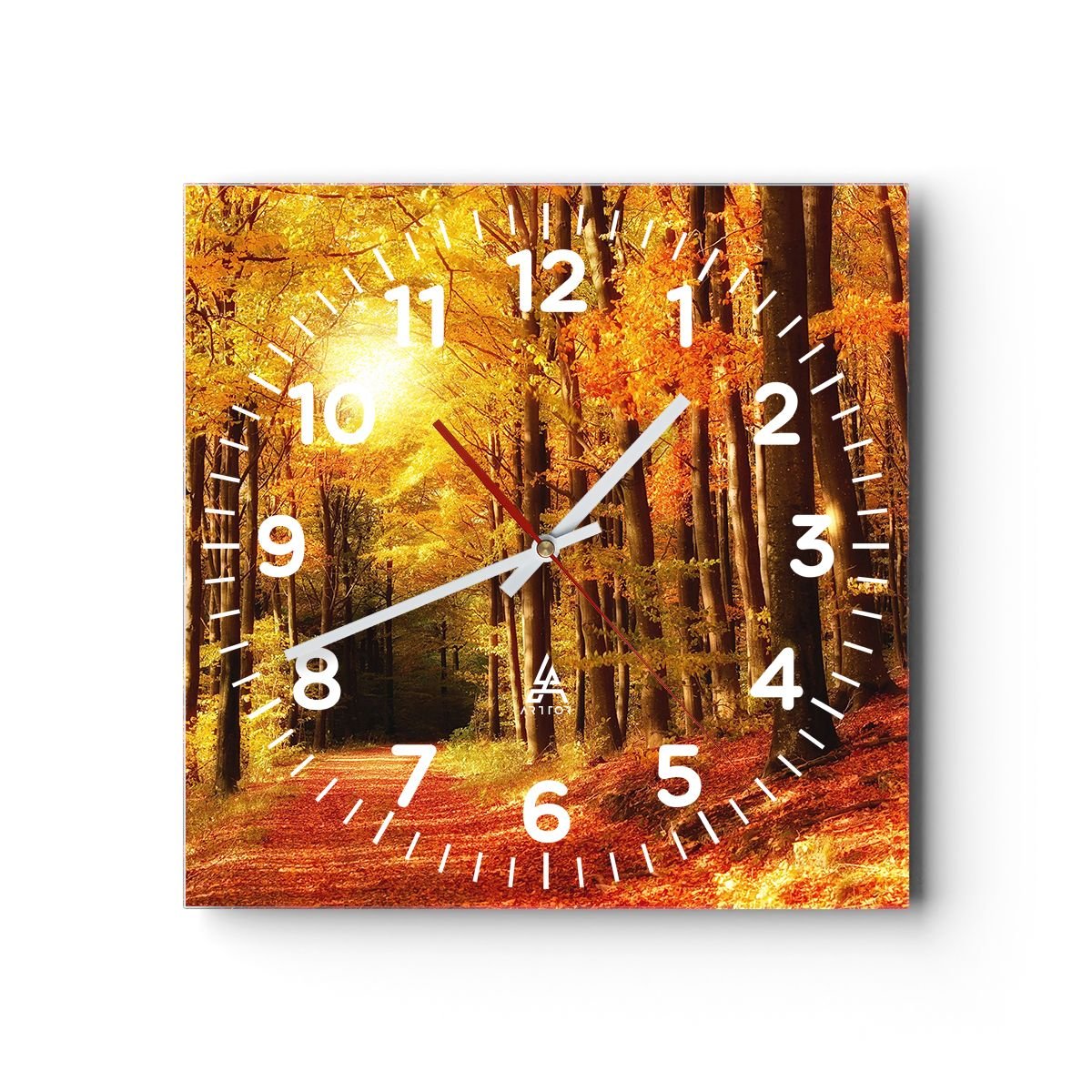 Zegar ścienny - Złota jesień na leśnej drodze - 30x30cm - Jesień Las ...