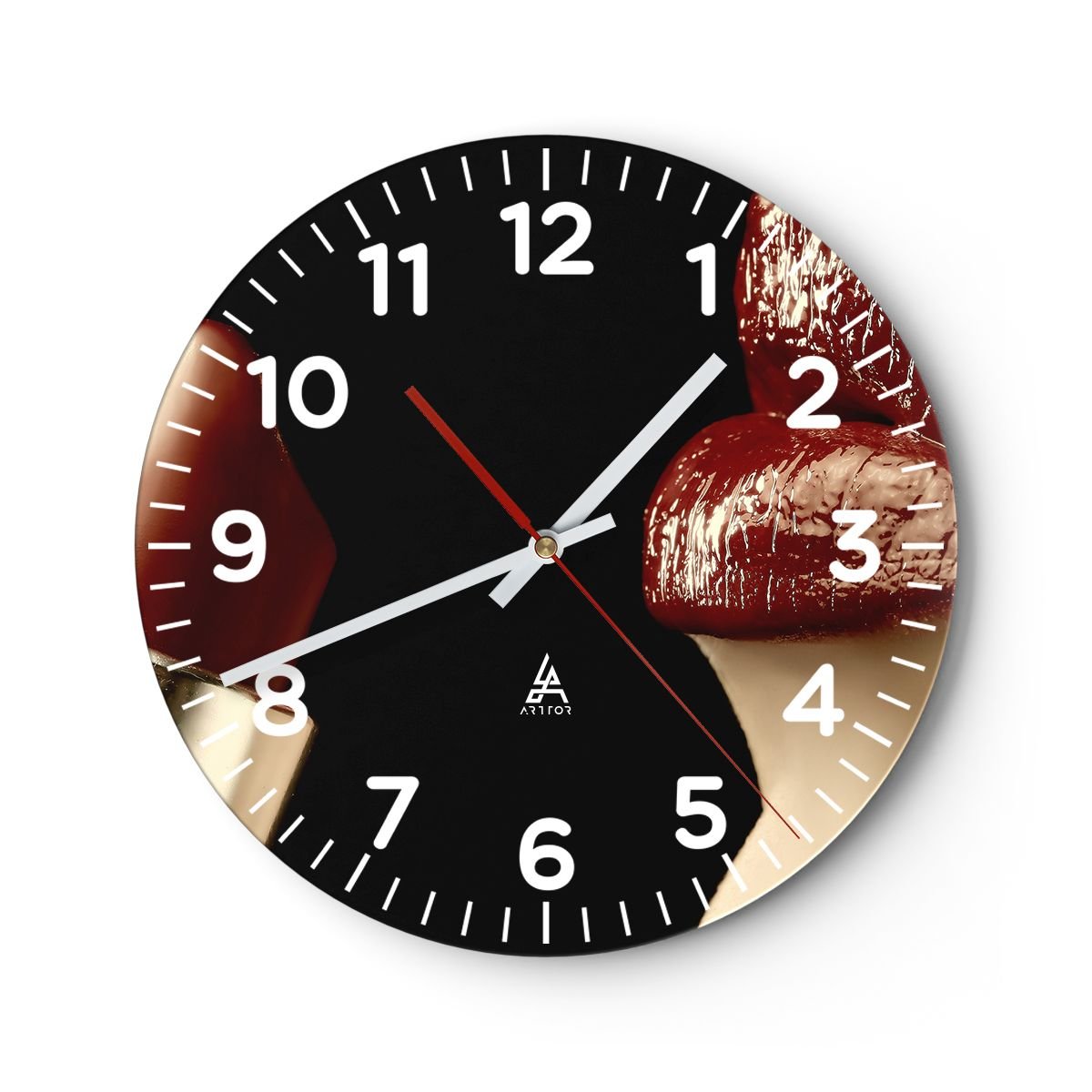 Zegar ścienny - Zmysłowość i blask karminu - 40x40cm - Ludzie Kobieta ...