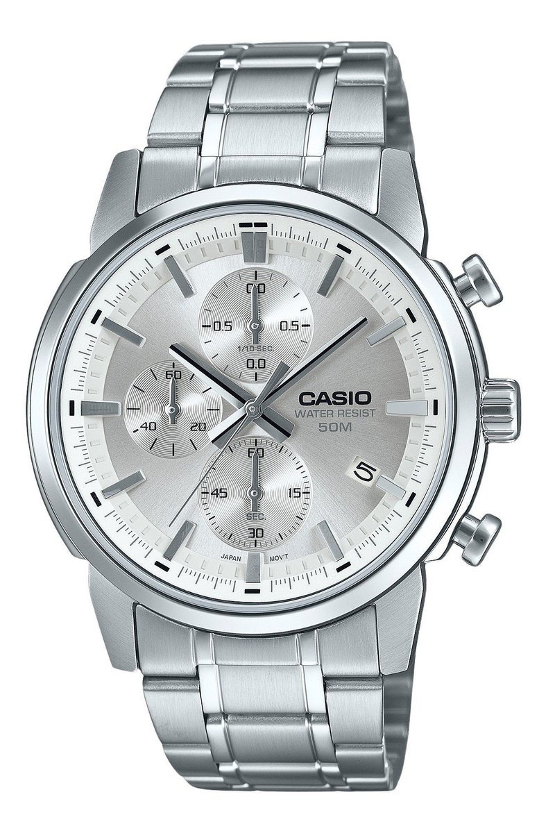 Zegarek Casio Standard Analog Chronograph Stainless Steel Silver Dial Quartz MTP-E510D-7AV Men's ...