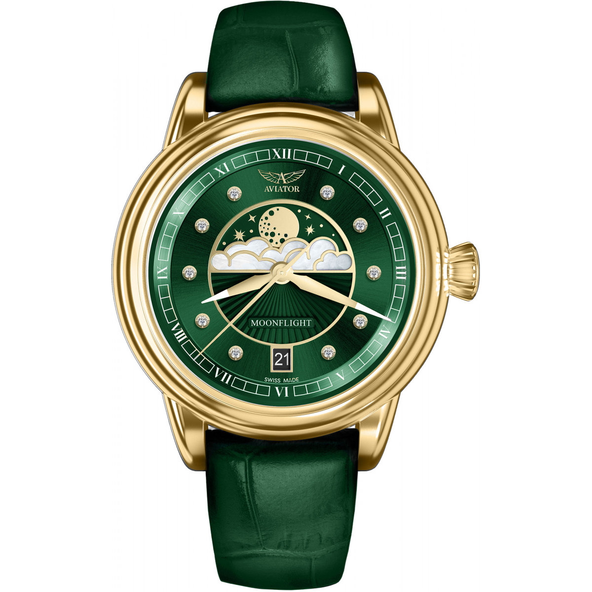 Zegarek Damski Aviator V.1.33.1.391.4 PL zielony - AVIATOR | Moda Sklep ...