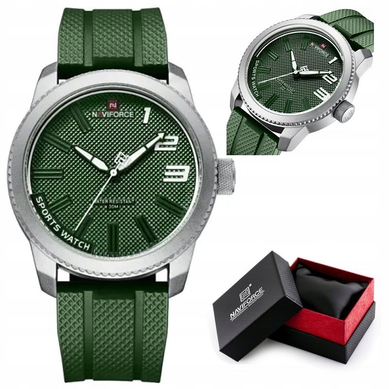 ZEGAREK MĘSKI NAVIFORCE DIRON +BOX +GRAWER pasek skórzany zielony ...