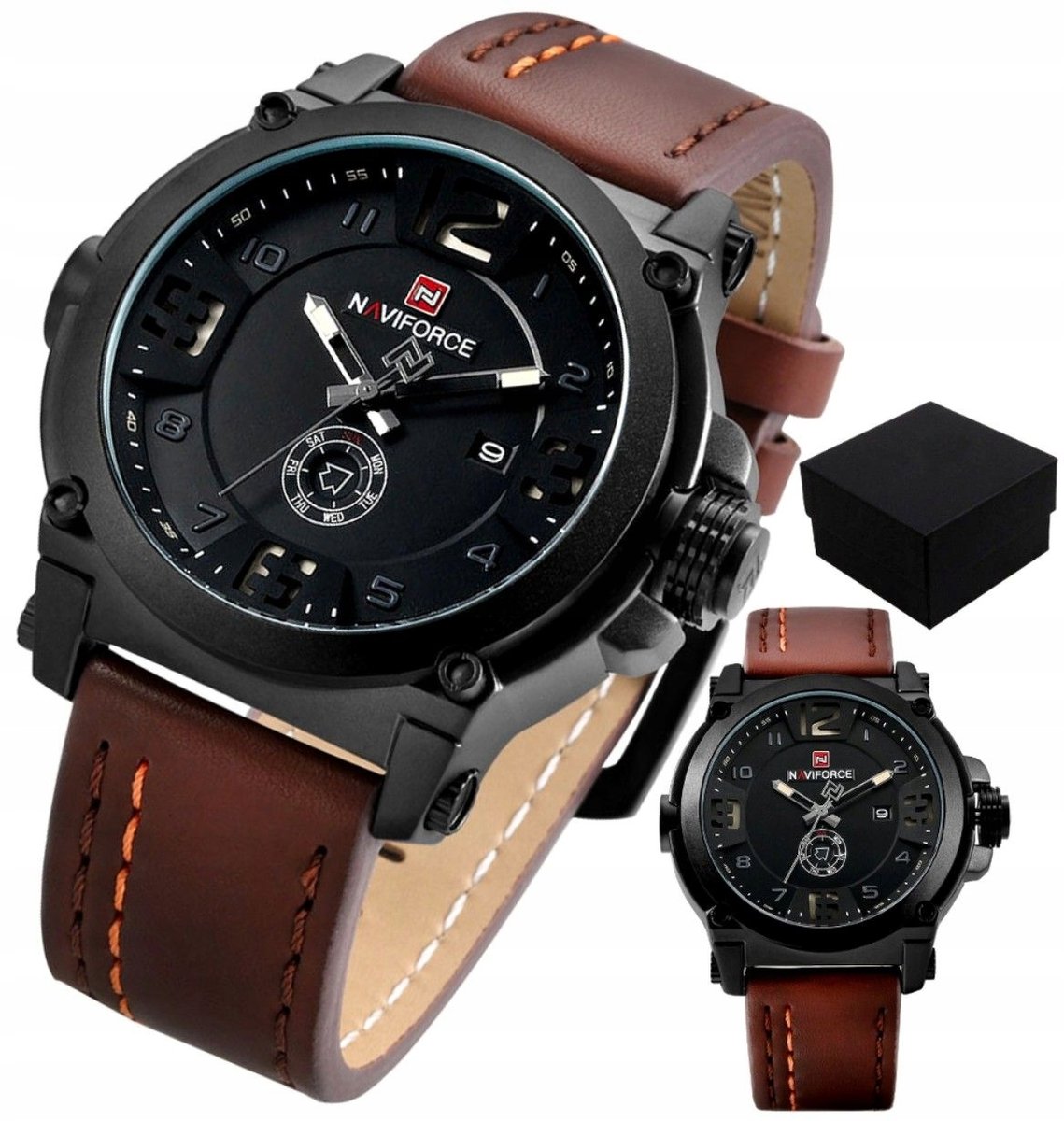 Zegarek NAVIFORCE męski MILITARY Skóra Stoper BOX - Edibazzar | Moda ...