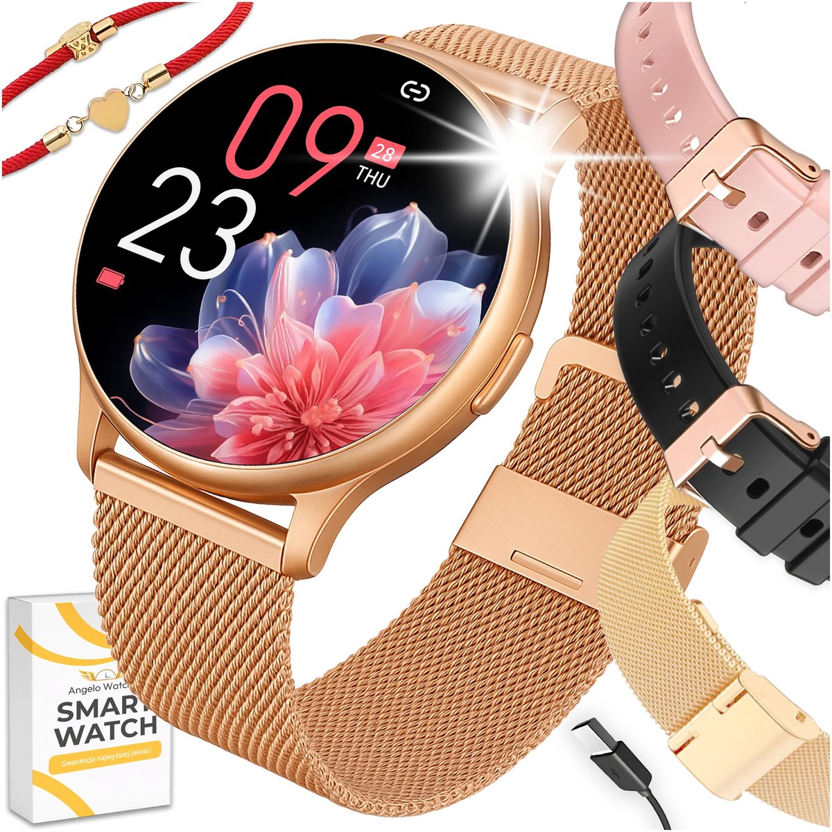 Zegarek Smartwatch DT77 Damski Angelo Watches AT-77 Różowe Złoto + 4 ...