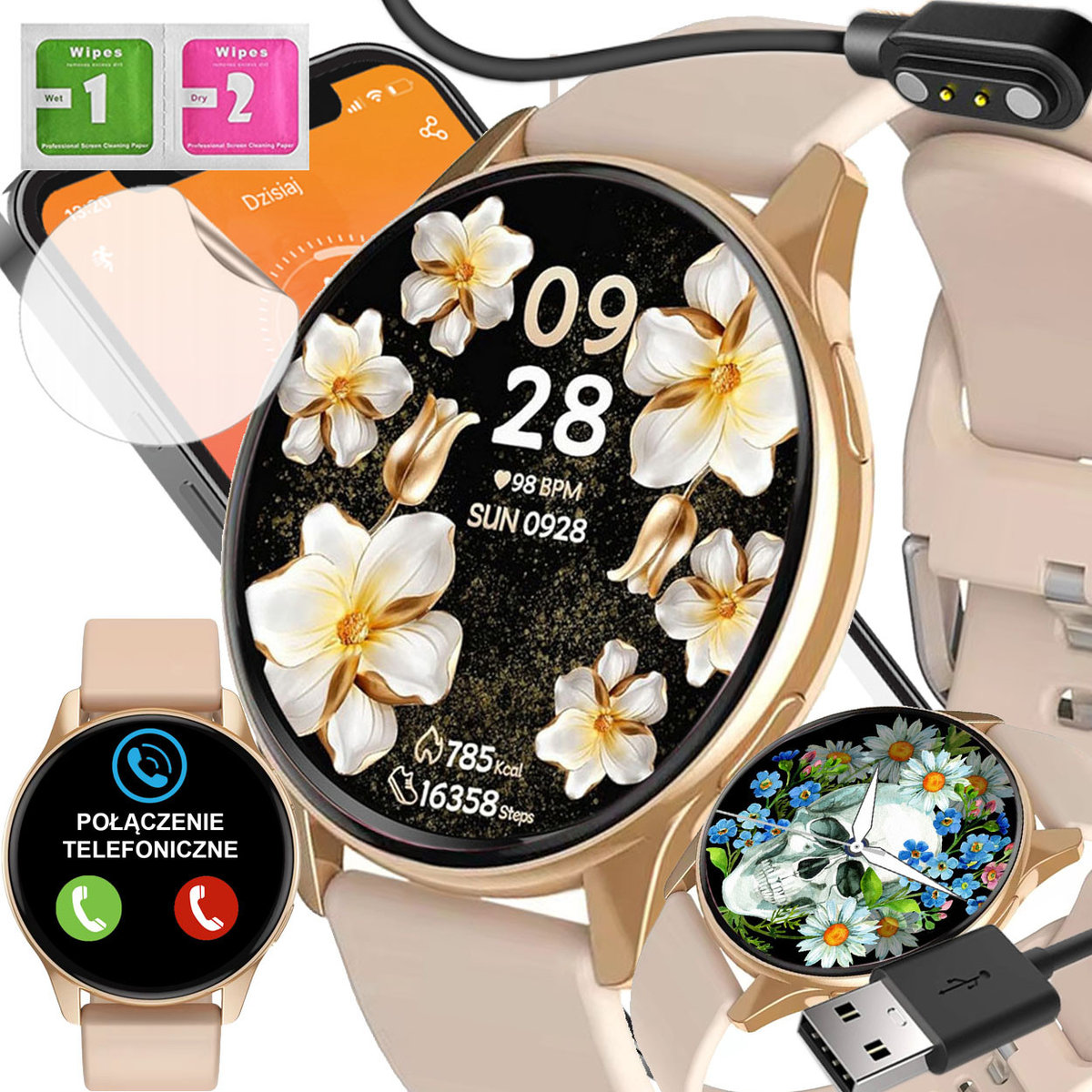 ZEGAREK smartwatch POLSKIE MENU ROZMOWY SPORT SMART WATCH DAMSKI PRO ...