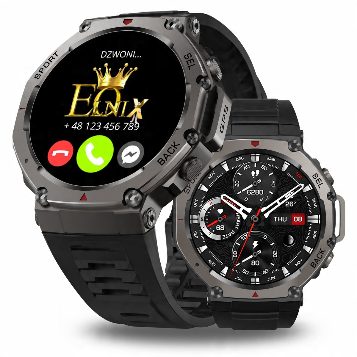 ZEGAREK SMARTWATCH WODOODPORNY 5 ATM ROZMOWY MENU PL SPORT GPS SMART ...