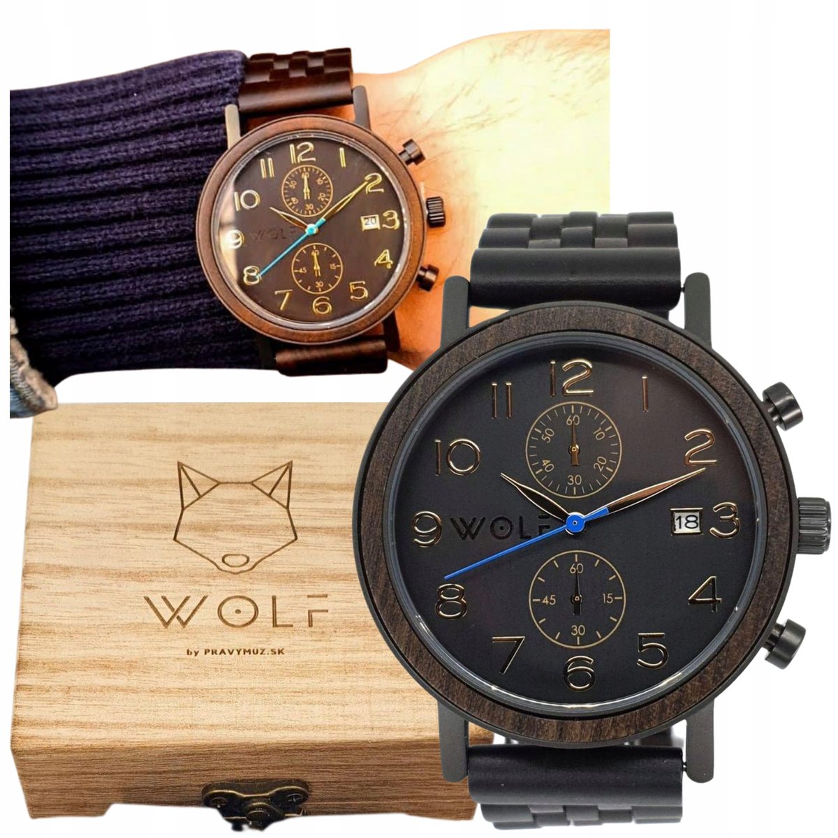 Zegarek Wolf Chrono Męski Luksusowy z Chronografem - Drewno Hebanowe ...