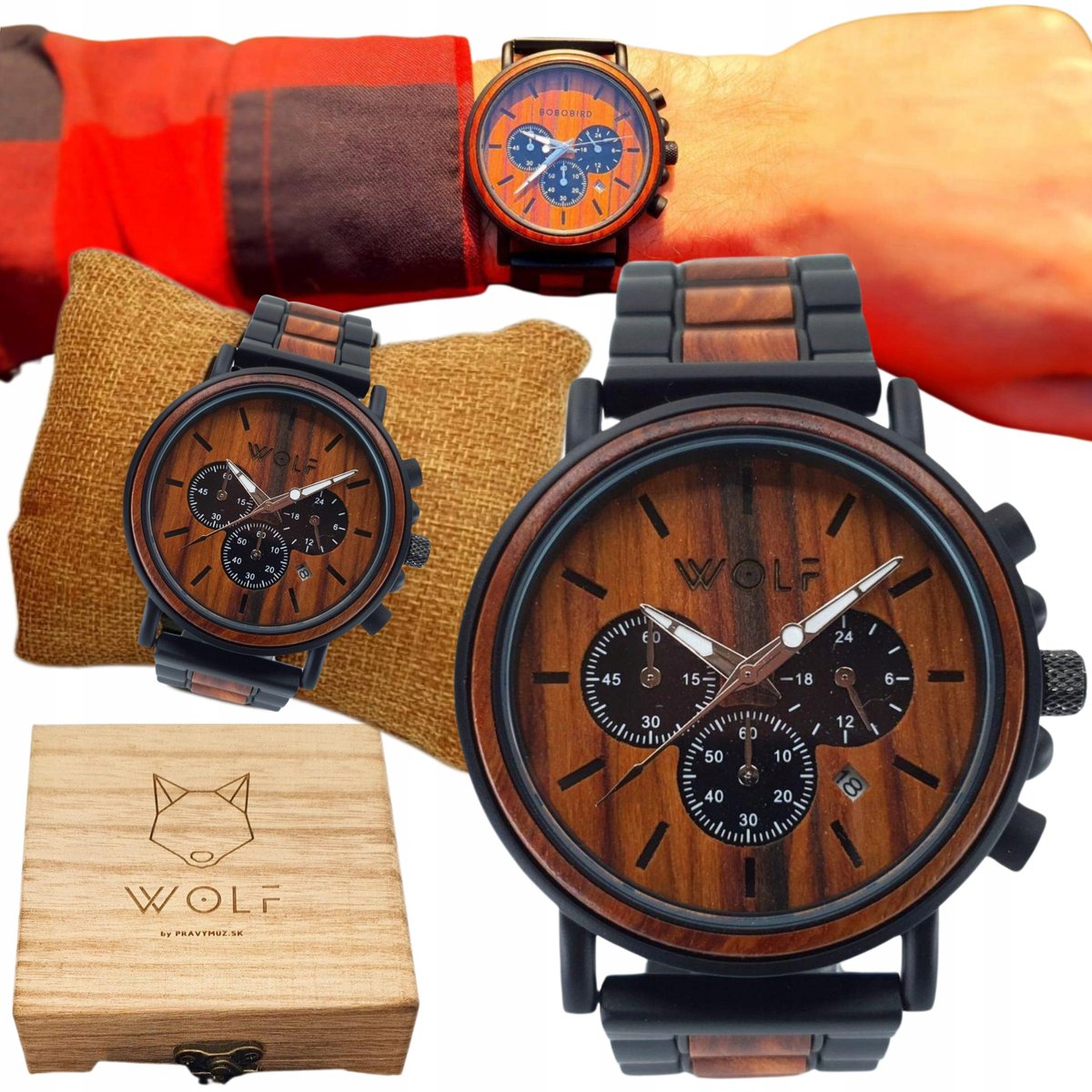 Zegarek Wolf Empresario Męski Luksusowy Chronograf - Czer. Drewno ...