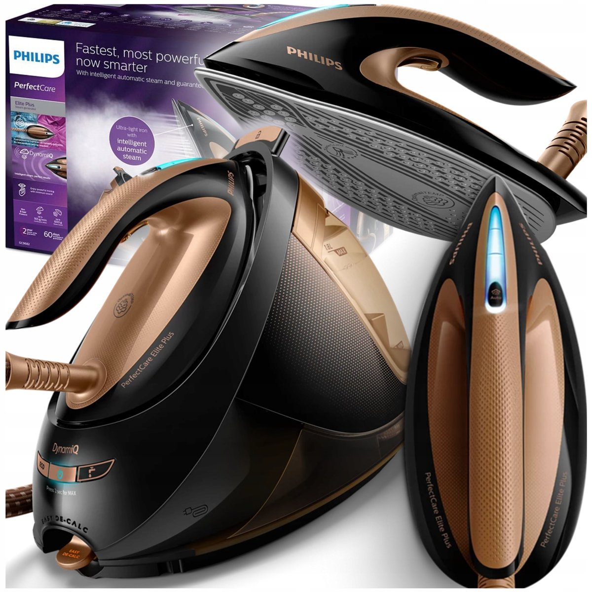 ŻELAZKO Z GENERATOREM PARY PHILIPS GC9682/80 STACJA PAROWA 2700W ...