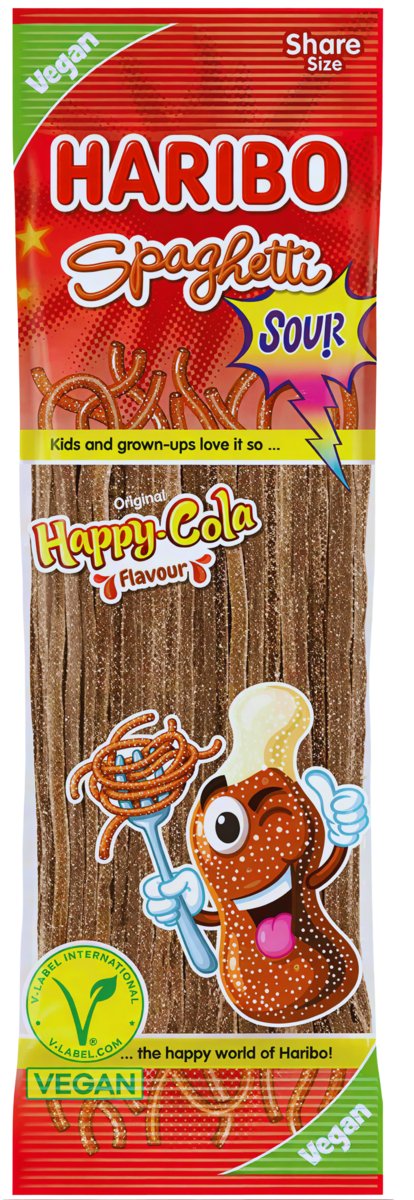 Żelki Haribo Spaghetti Sour Happy Cola 200g - kwaśne sznurki o smaku ...