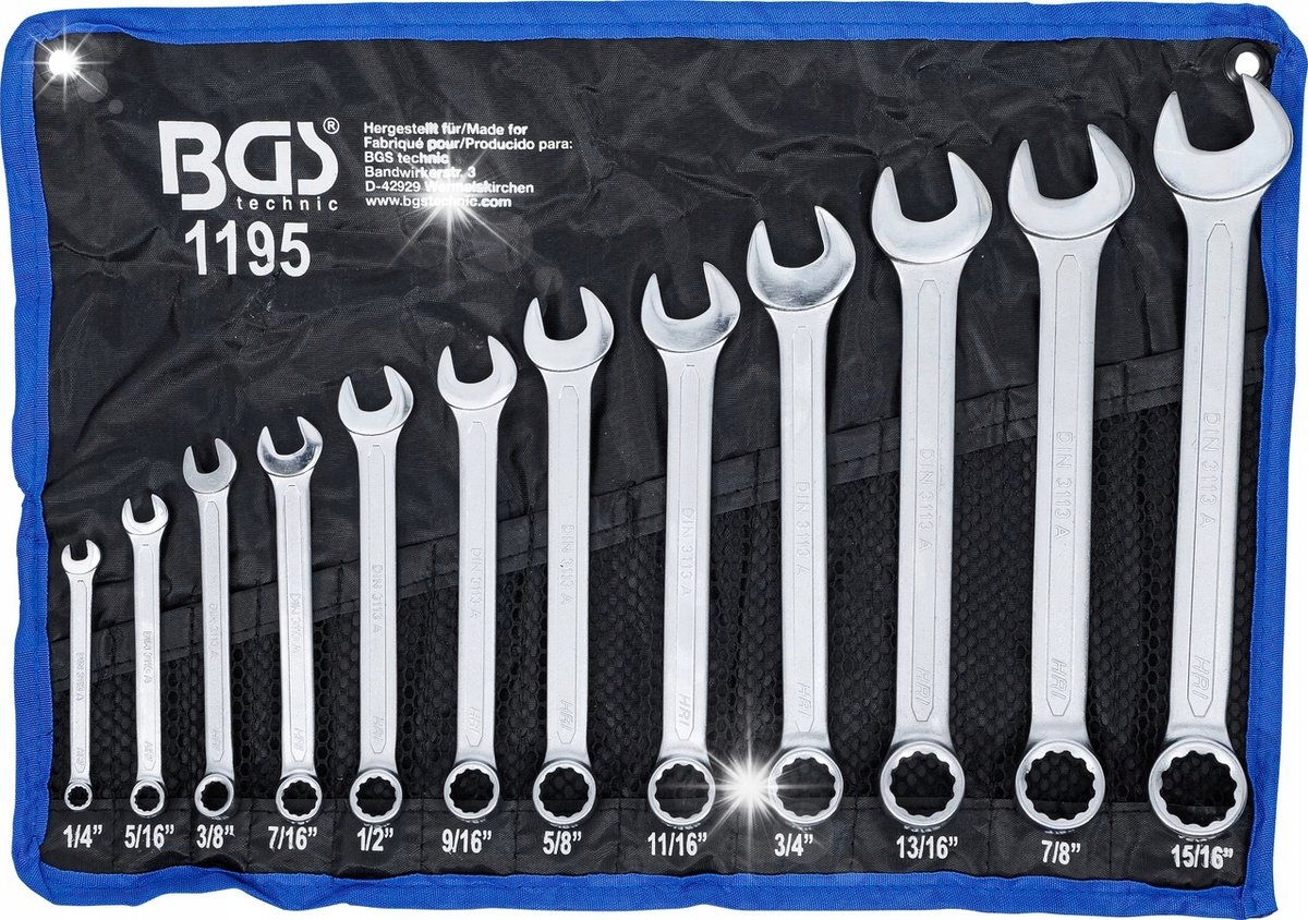 Zestaw 12 klucze płasko-oczkowe calowe 1/4" - 15/16" 12 sztuk BGS ...