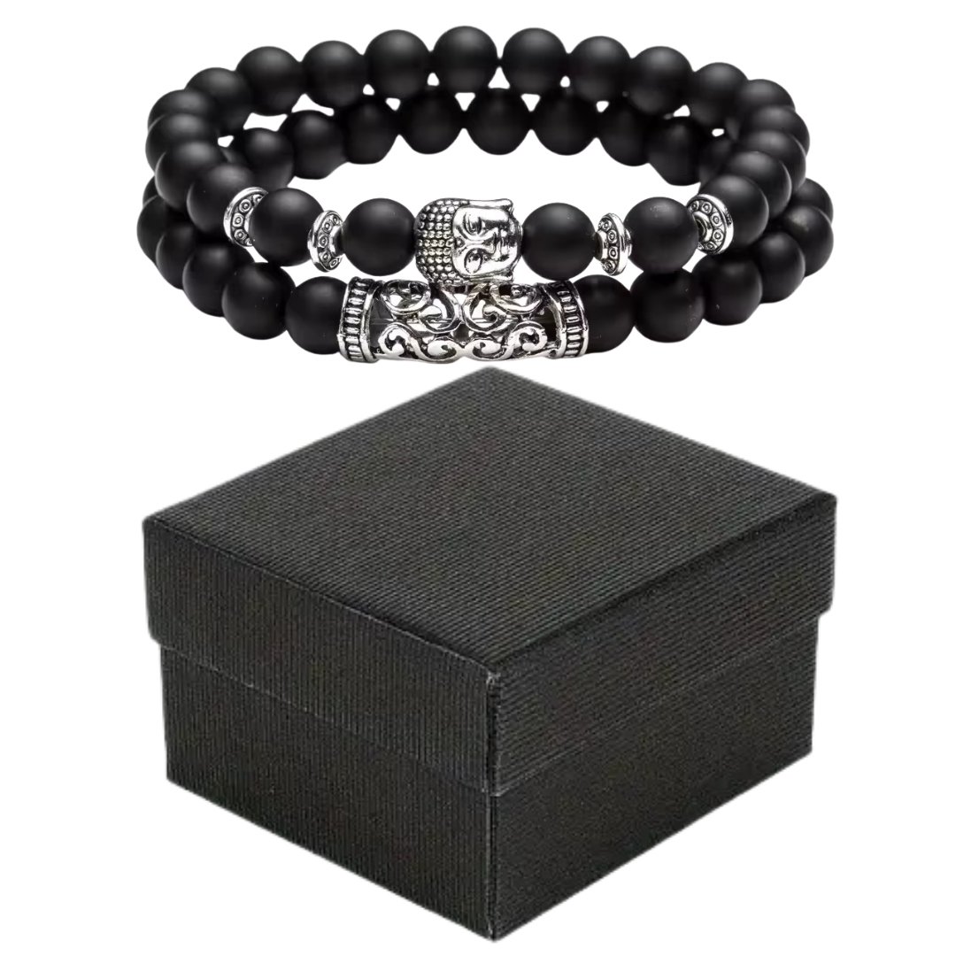 Zestaw 2 Bransoletek Czarnych z Kamieni Ozdobnych Unisex w Pudełku - Inna marka | Moda Sklep ...