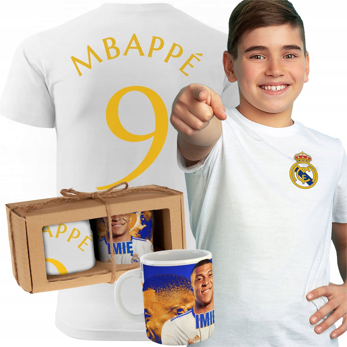 ZESTAW 2 KOSZULKA KUBEK KYLIAN MBAPPE EMBAPE REAL MADRYT MADRID PREZENT ...