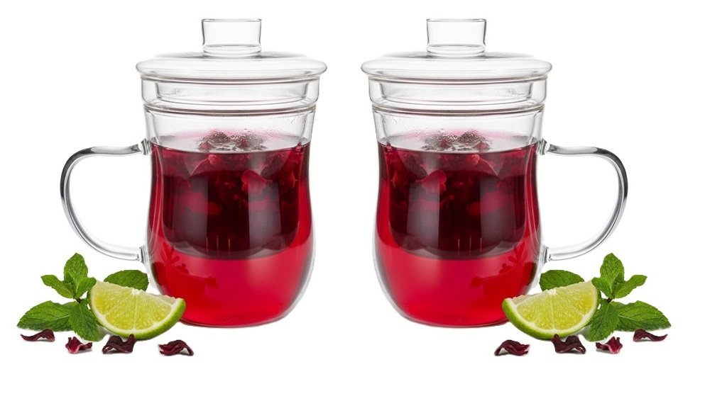Zestaw 2 kubków szklanych z zaparzaczem FELIX 400 ml do herbaty ziół i ...