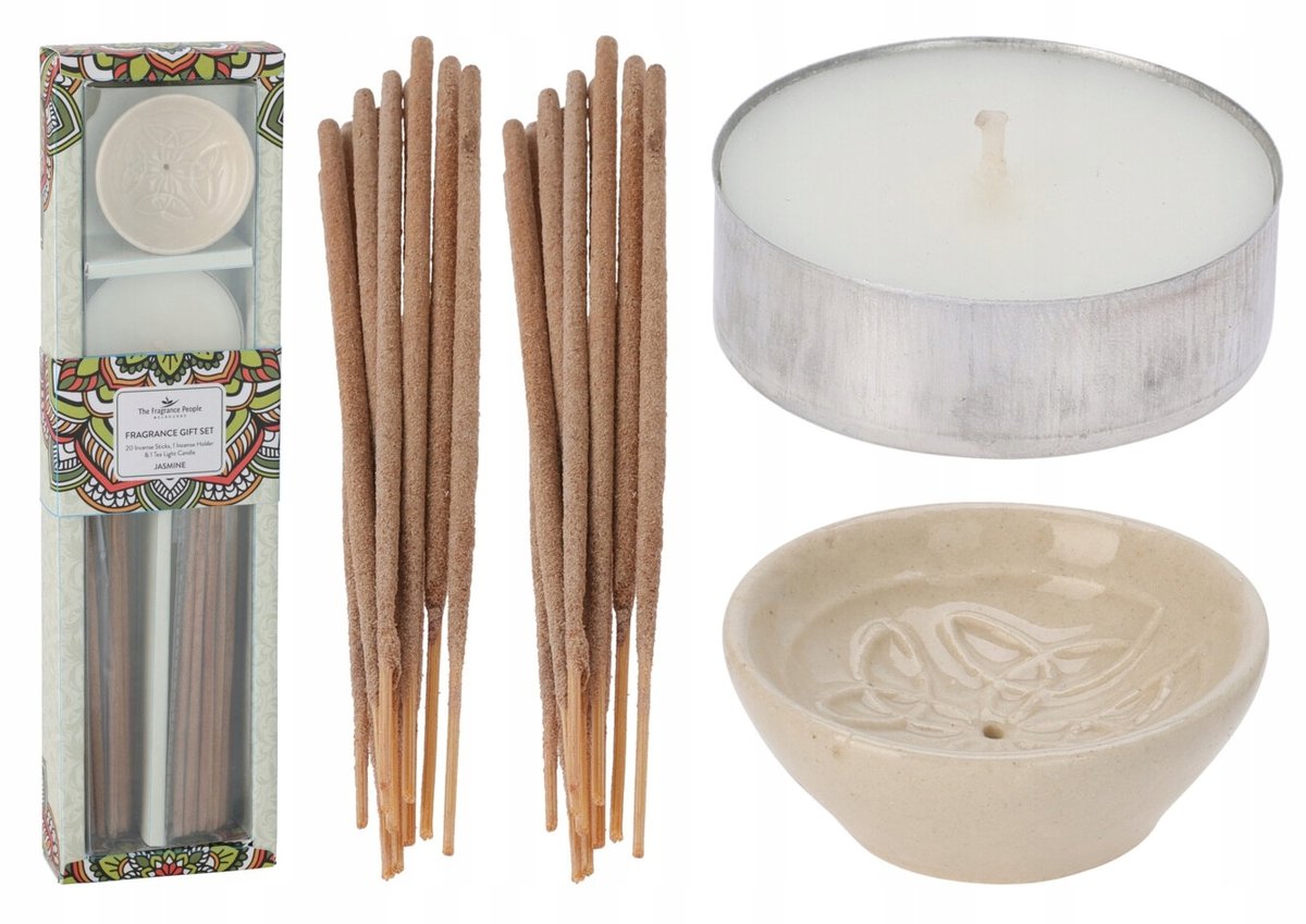 Zestaw 20 kadzidełek różne zapachy ceramiczna podstawka i tealight ...